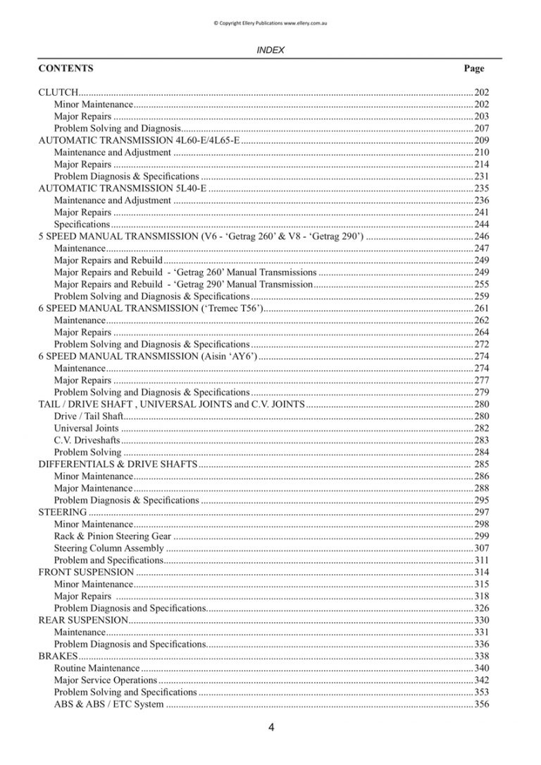 Holden Commodore VT VX VY VZ Repair Manual 1997-2007 - Ellery ...